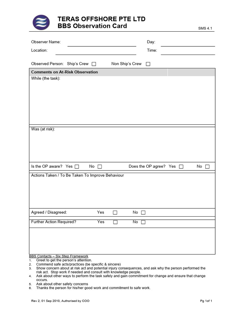 SMS 4.1 - BBS Observation Card | PDF