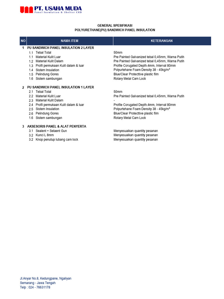 DATA SHEET SANDWICH PANEL INSULATION TEBAL 50mm | PDF