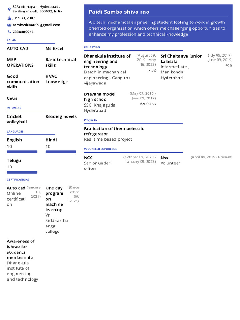 RxResume PDFExport Sambashiva095 P Samba Shiva Rao Resume 1700567388 | PDF