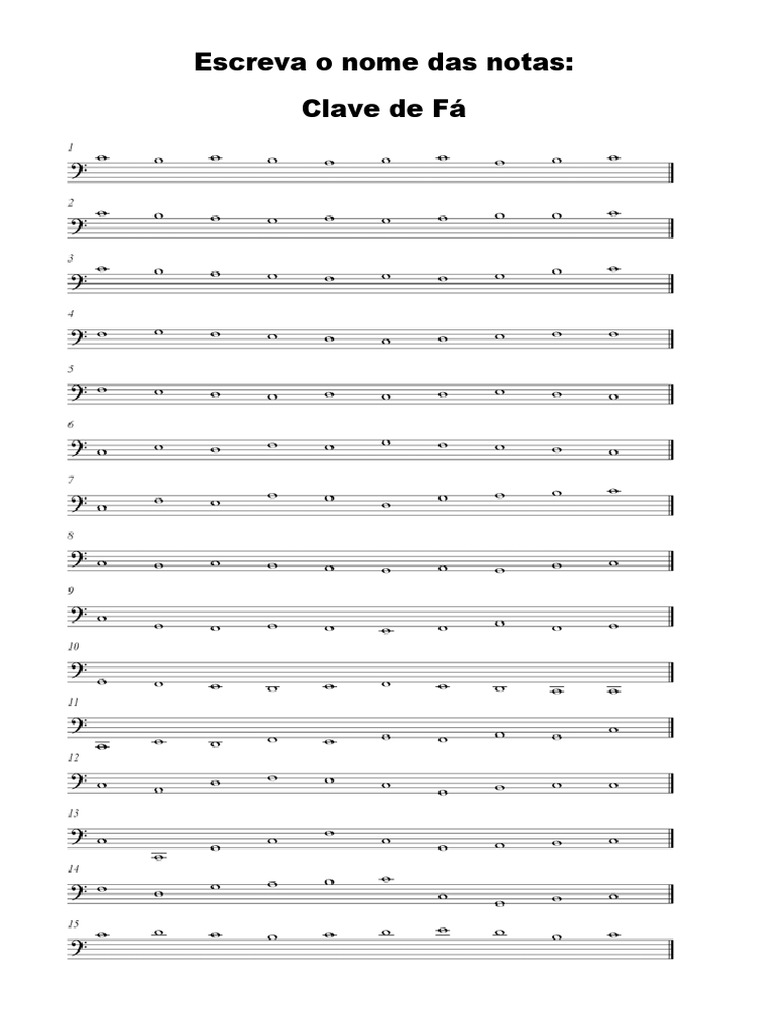 Exercícios Clave de Fá | PDF