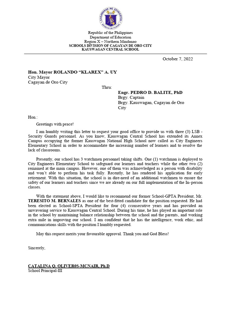 Letter For LSB Watchman | PDF