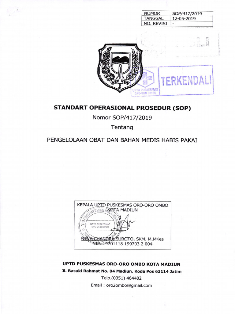 Sop Pengelolaan Obat PKM Oro Oro Ombo | PDF