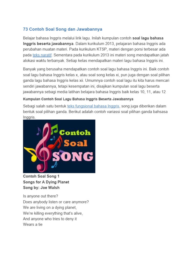 English Song Exercises and Answers | PDF | Poetry