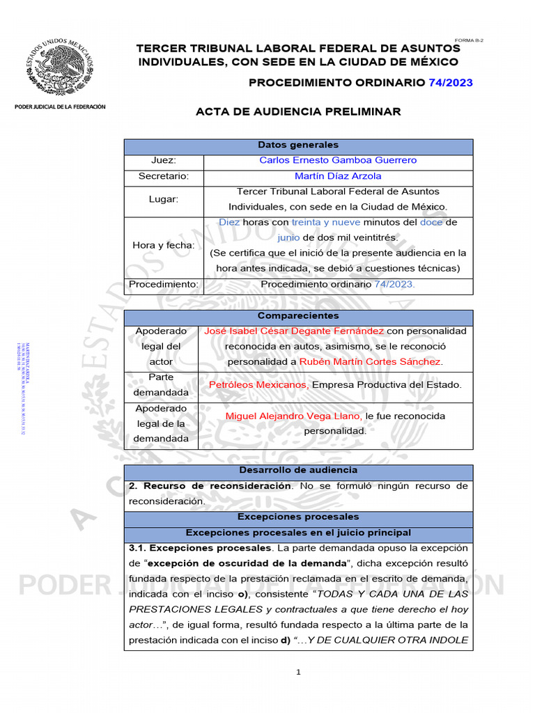 Acta Audiencia Preliminar | PDF | México | Justicia