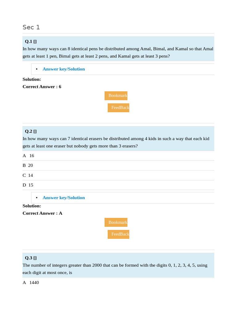 Answer Key/solution | PDF | Mathematics | Arithmetic