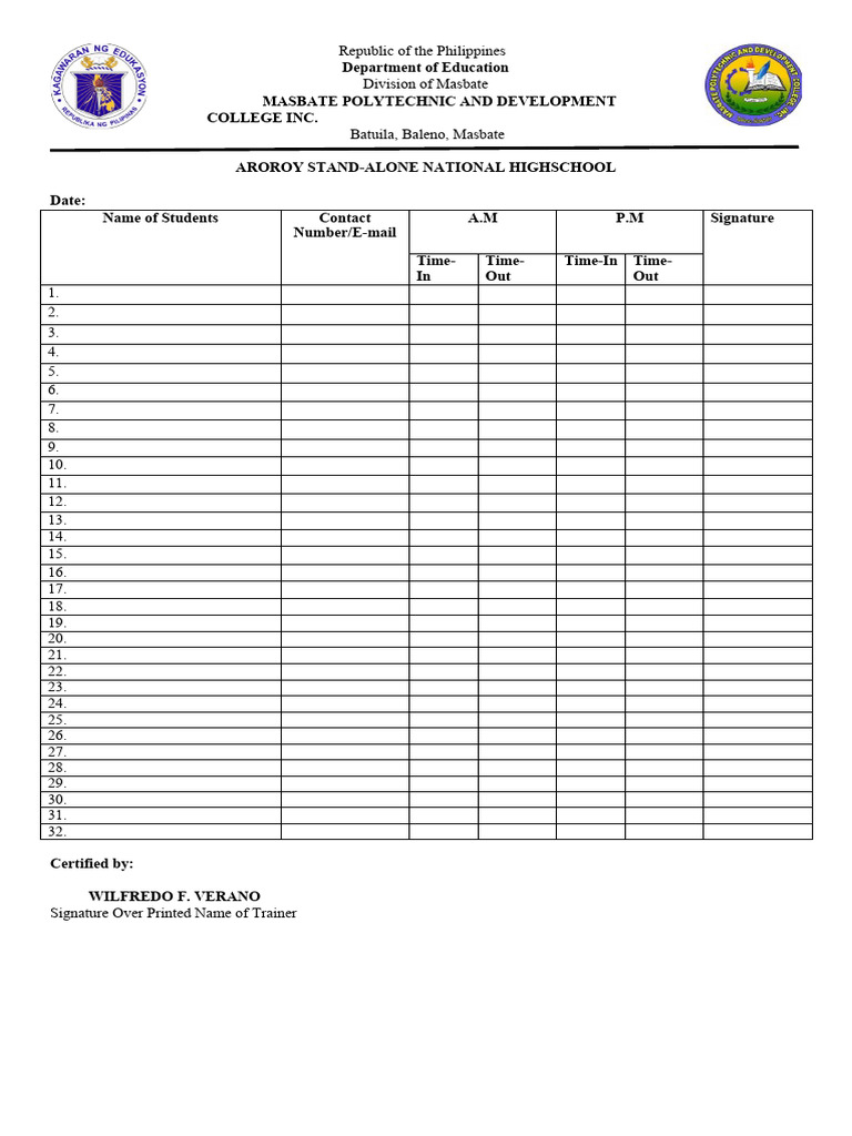 Attendance-Sheet JDVP | PDF