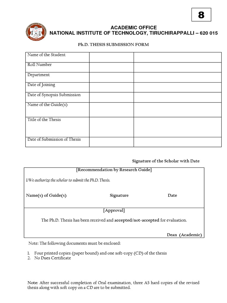 8 PH D Thesis-Submission-Form-v2 - NITT | PDF