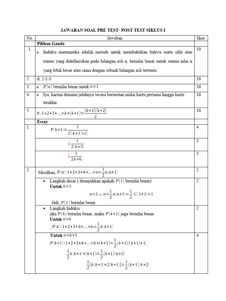 JAWABAN SOAL PRE TEST Siklus 1 | PDF