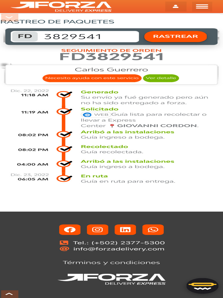 Rastreo de Paquetes - Forza Delivery | PDF