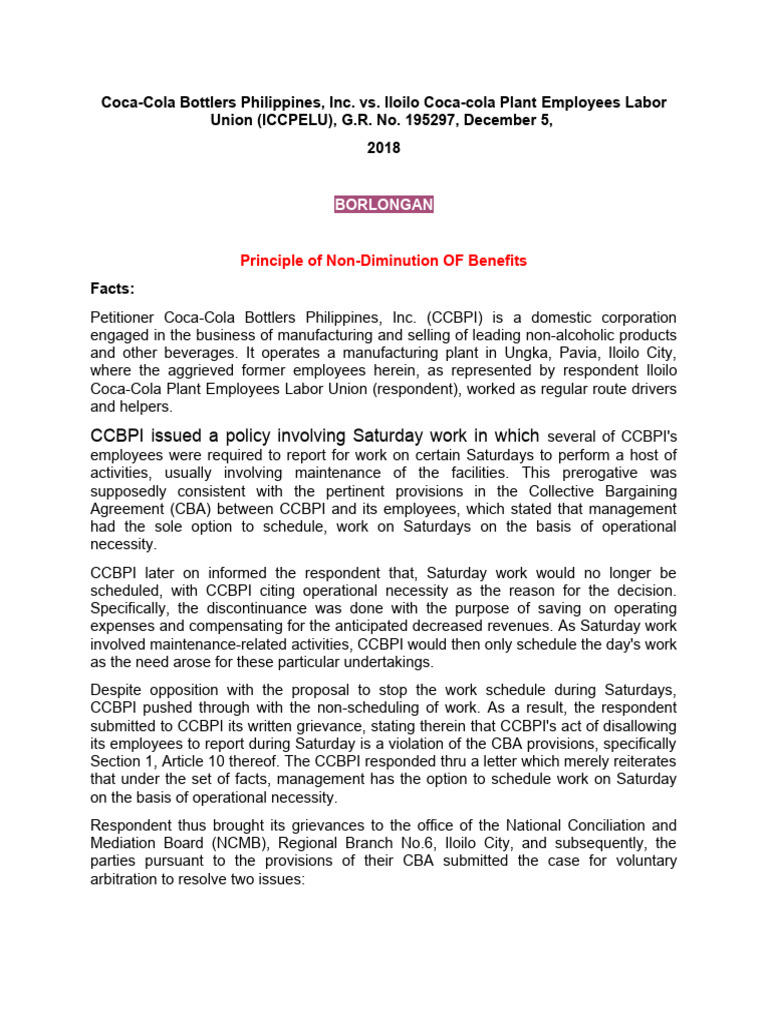 Coca Cola Bottlers Philippines Inc Vs Iloilo Coca Cola Plant
