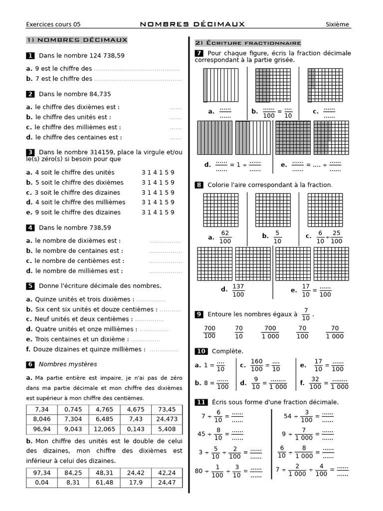 6 E05 Nombres Decimaux | PDF | Décimal | Traitement du signal