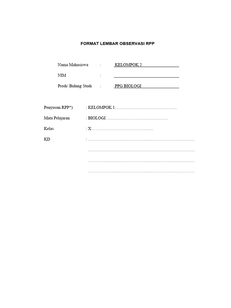 Format Lembar Observasi RPP | PDF