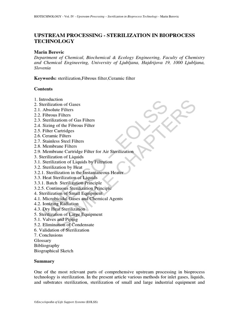 Sterilization Methods in Bioprocessing | PDF | Sterilization (Microbiology) | Filtration