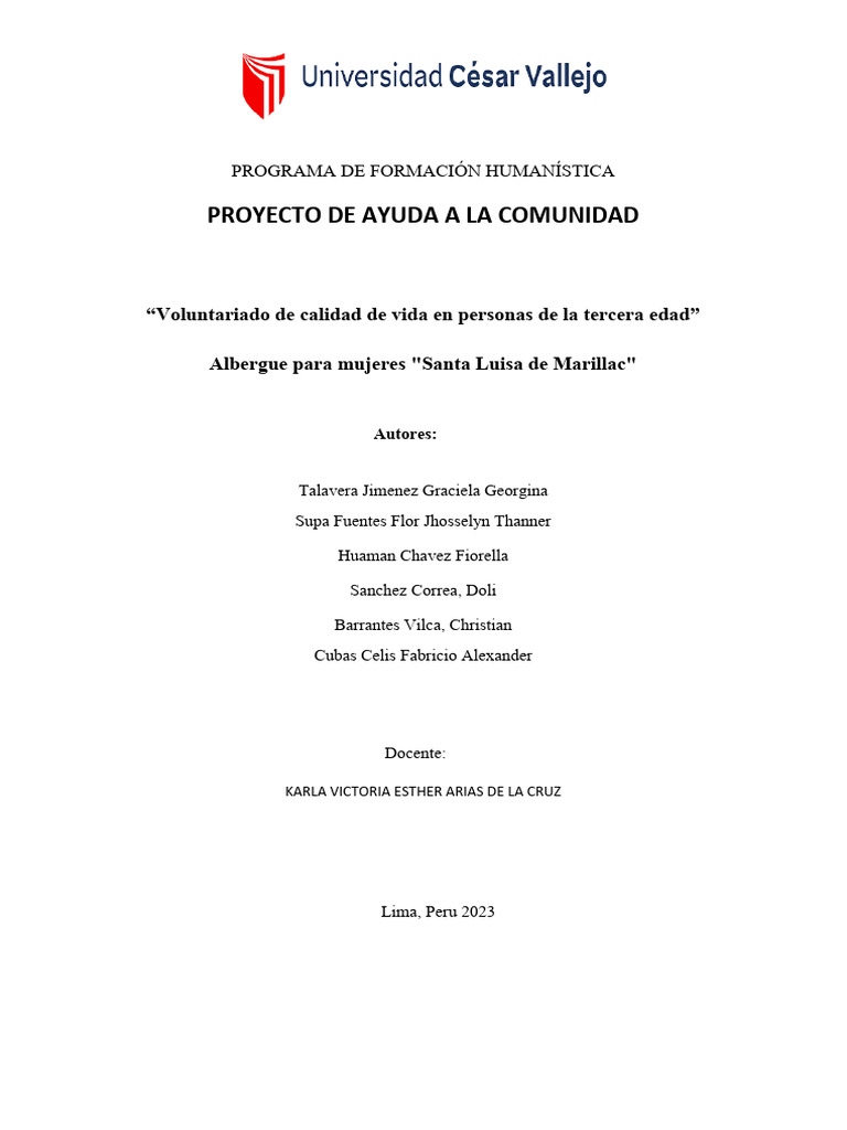 Esquema Basico de Proyecto de Ayuda a La Comunidad | PDF | Vejez | Adultos