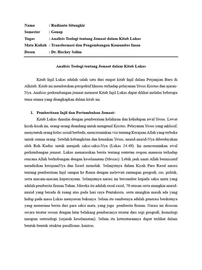 Rudianto Situngkir - Analisis Teologi Tentang Jemaat Dalam Kitab Injil ... Rudianto Situngkir - Analisis Teologi Tentang Jemaat Dalam Kitab Injil ...
