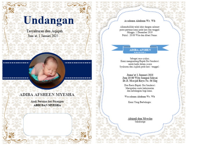 Contoh Undangan Aqiqah Border Elegan | PDF