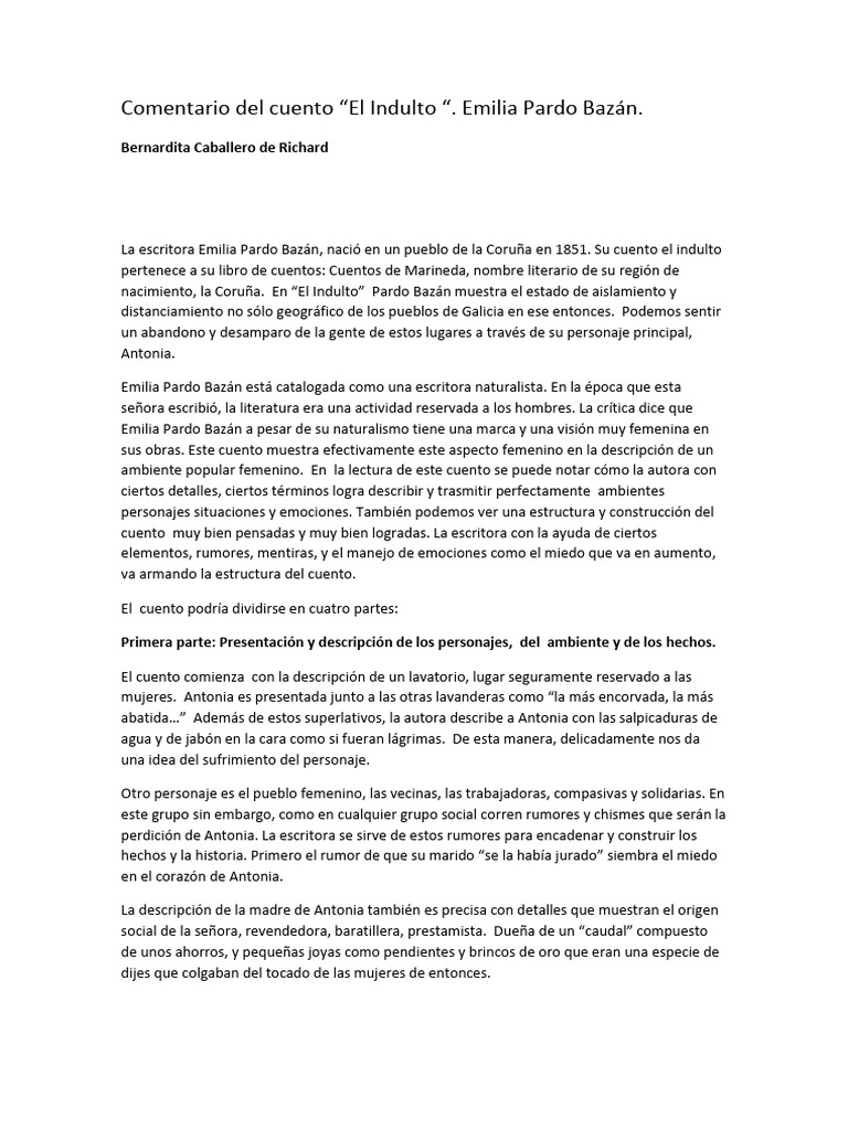 Comentario Breve. El Indulto de Emilia Pardo Bazan | PDF | Cuentos