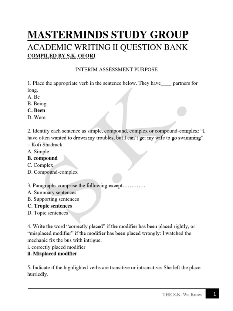 Academic Writing 2 Question Bank by SK | PDF | Ellipsis | Sentence ...