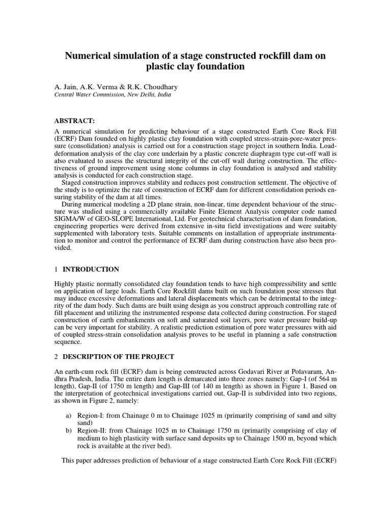 Rockfill Dam Simulation on Clay Foundation | PDF | Geotechnical Engineering | Soil Mechanics