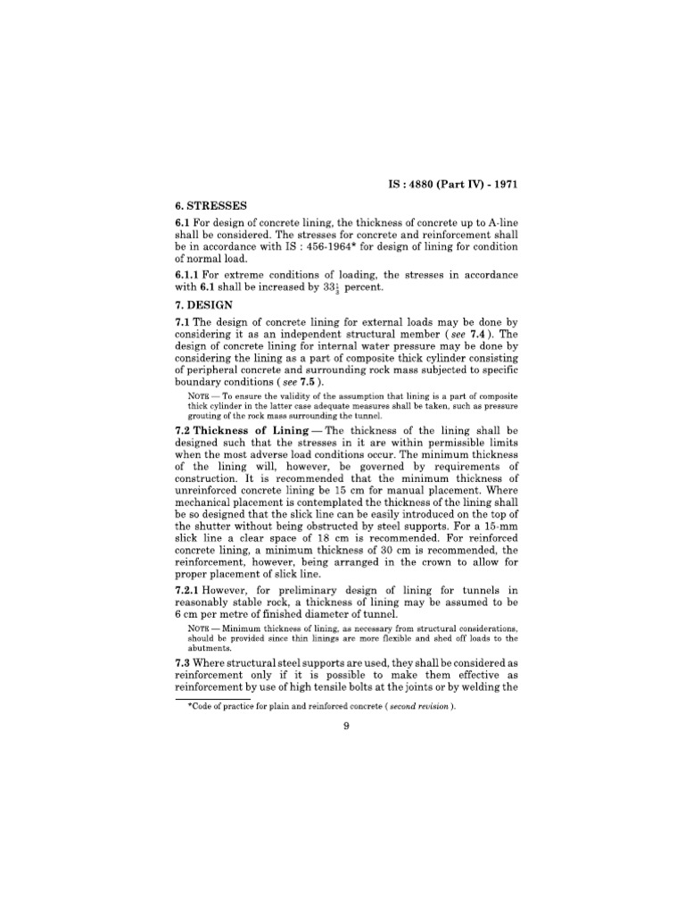 Minimum Tunnel Lining Thickness Is 4880 Part-4 | PDF