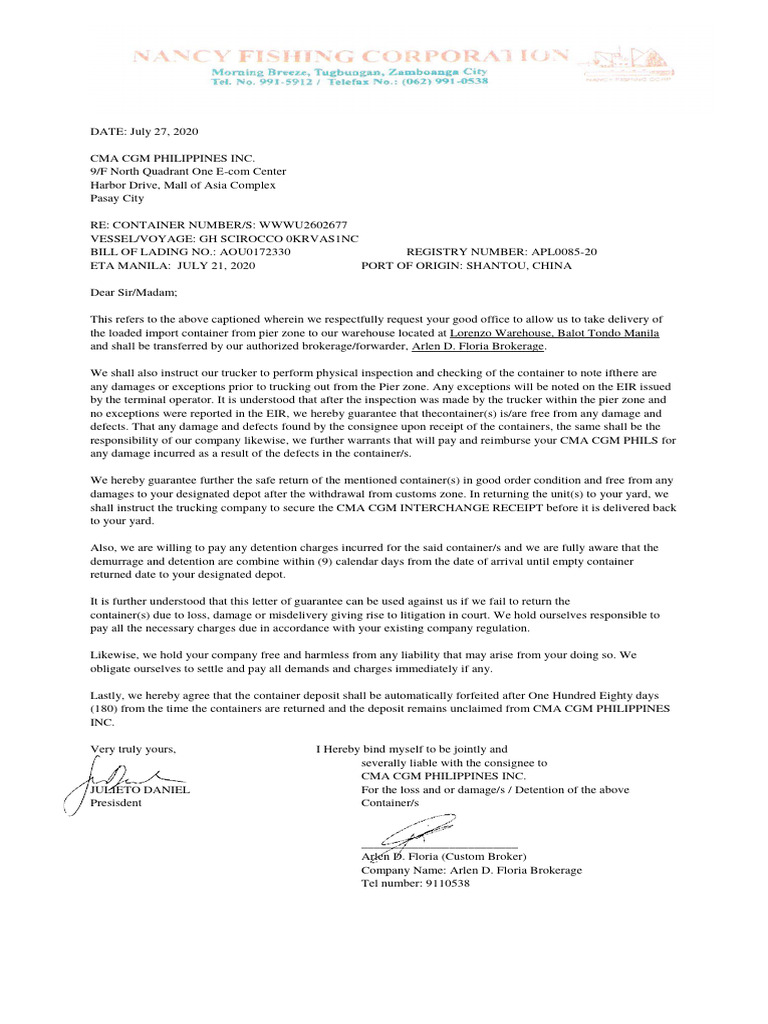 CONTAINER GUARANTY Cma Format | PDF | Civil Law (Legal System) | Common Law