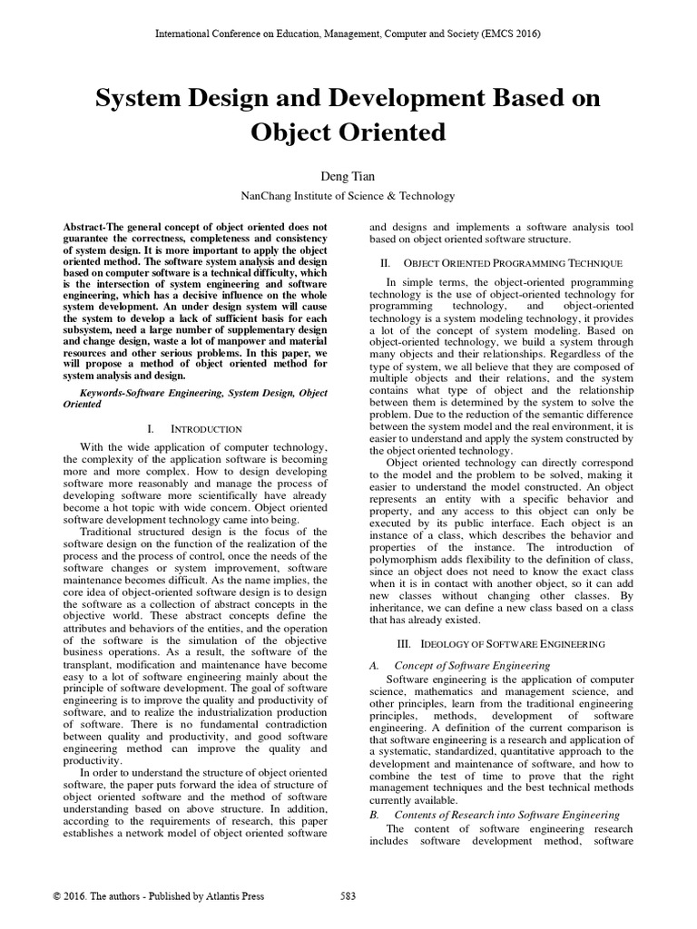 System Design and Development Based On Object Oriented: Deng Tian | PDF | Class (Computer ...