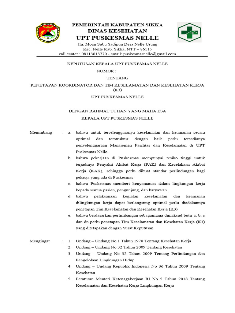 1.3.6.a.1 SK KOORDINATOR ATAU TIM KESELAMATAN DAN KESEHATAN KERJA (K3) | PDF