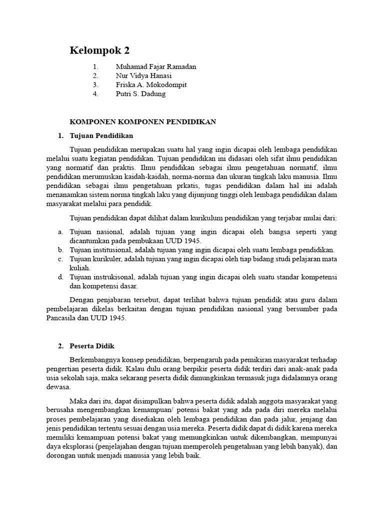 Kelompok 2, Komponen Komponen Pendidikan | PDF
