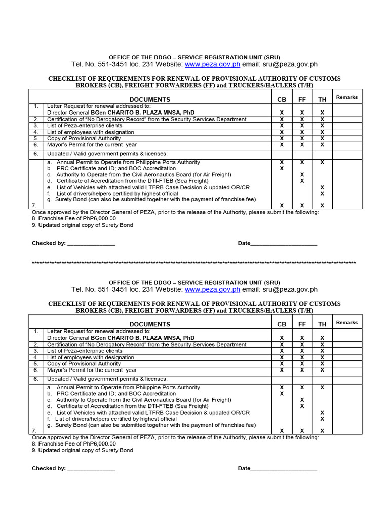 Checklist - Renewal PA | PDF | Transport