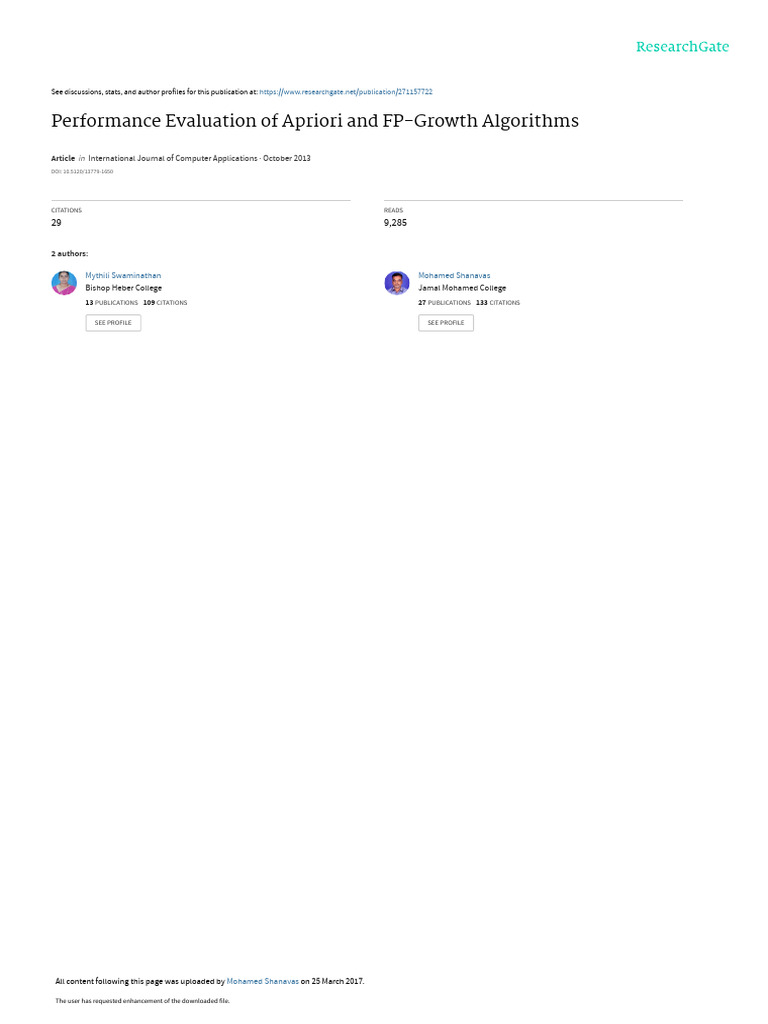 Performance Evaluation Of Apriori And Fp Growth Al Pdf Information Science Computing