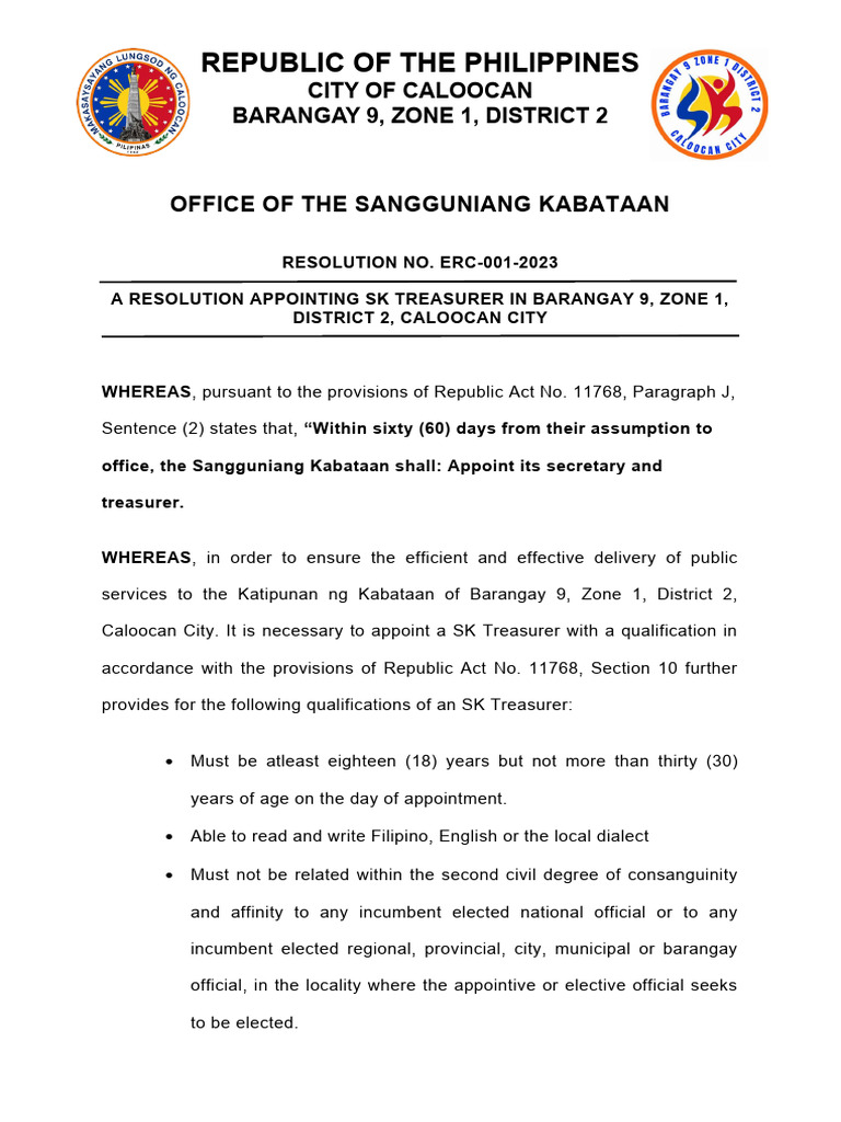 SK Resolution ERC-001-2023 | PDF | Justice | Crime & Violence