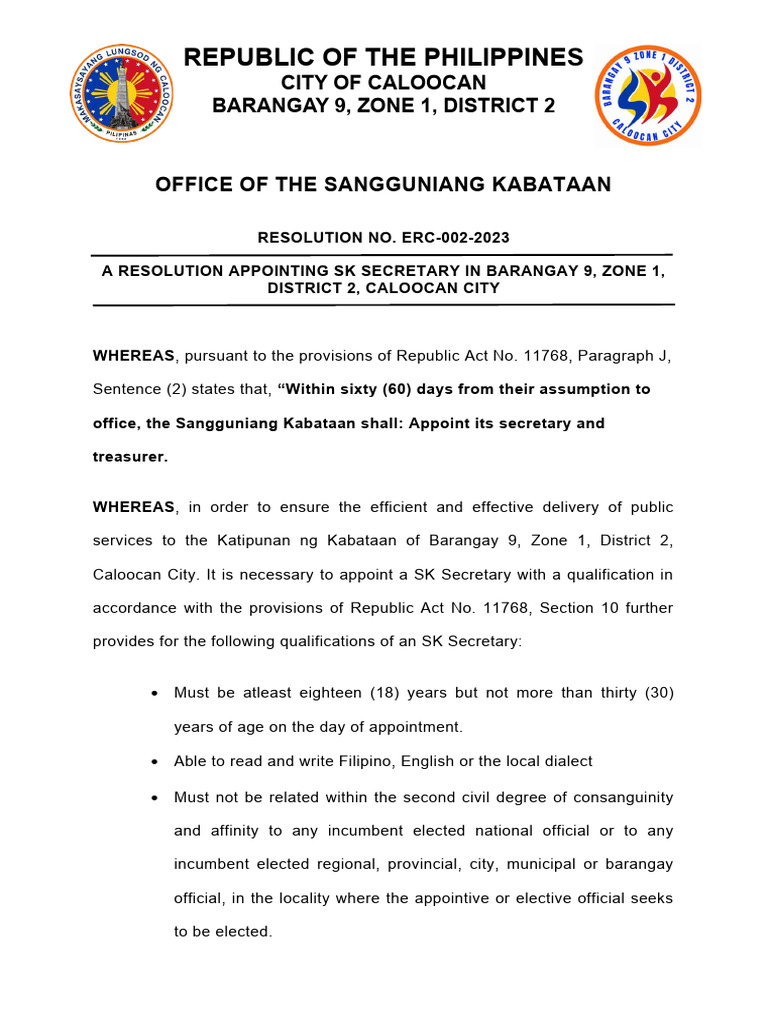 Appointment of SK Secretary in Caloocan | PDF | Justice | Crime & Violence
