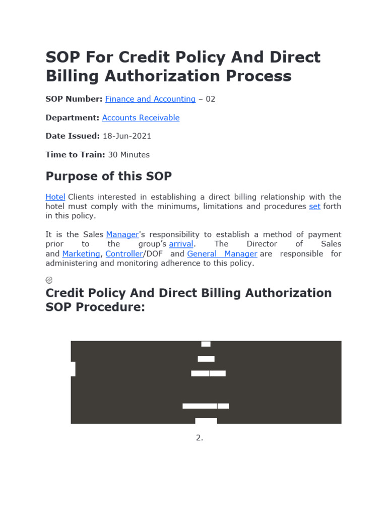 SOP_HOtel Credit Policy and PRocedures | PDF | Credit Card | Payments