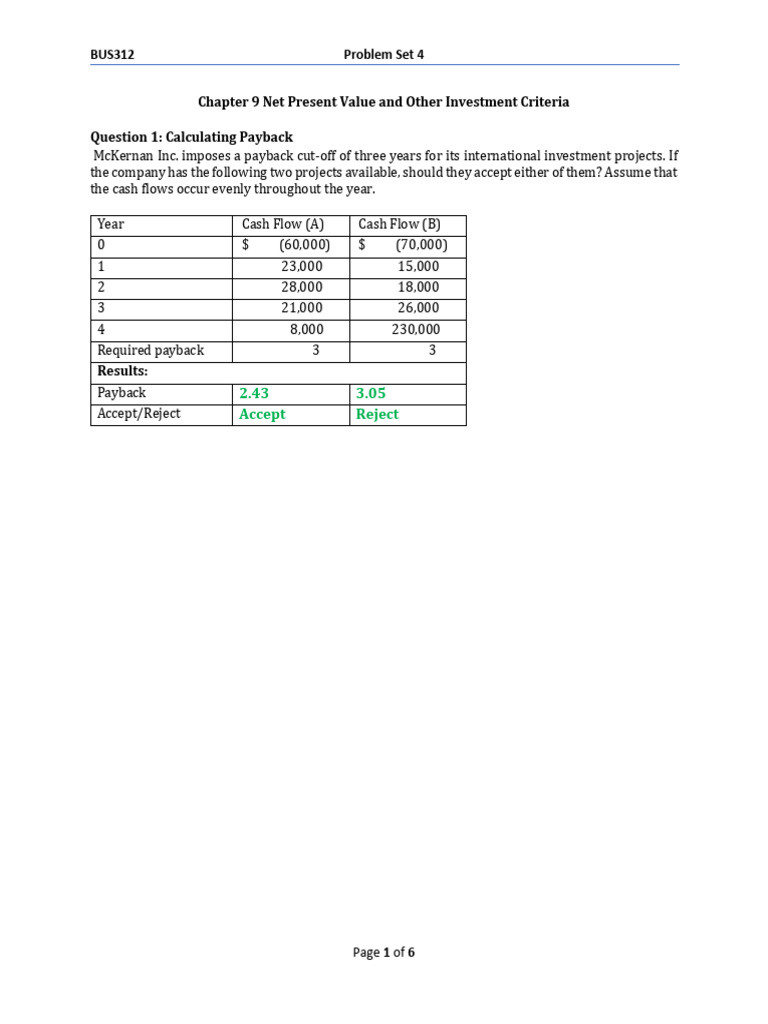 Problem Set4 Ch09 and Ch10-Solutions | PDF | Internal Rate Of Return | Net Present Value