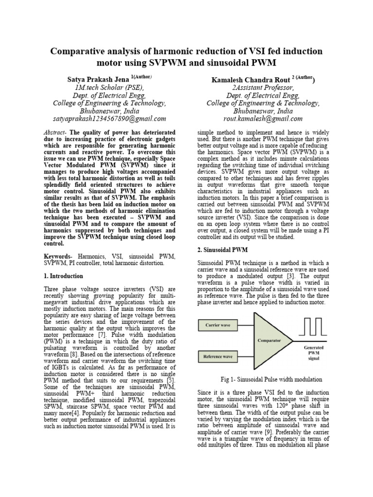 Comparative Analysis of Harmonic Reduction of VSI Fed Induction Motor Using SVPWM and Sinusoidal ...