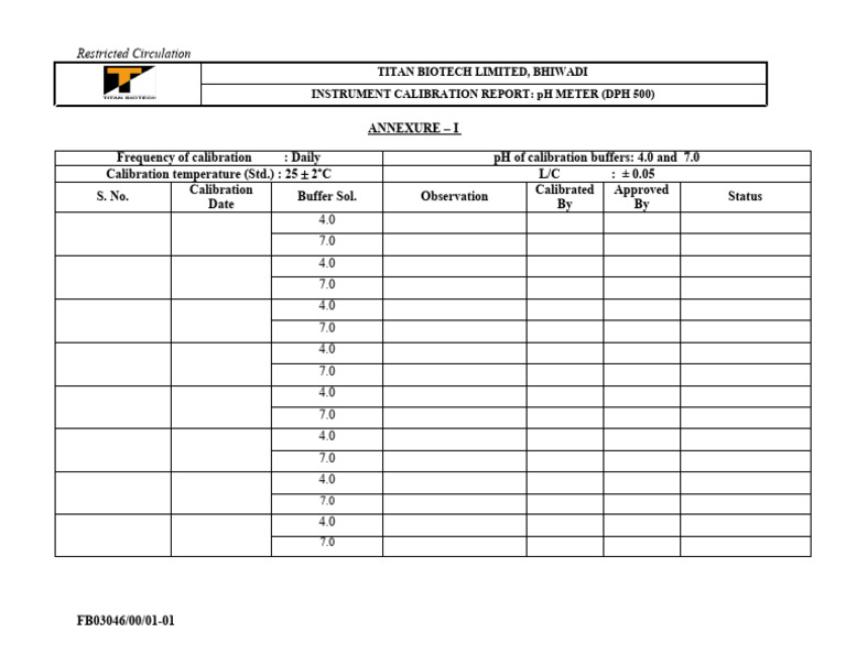 pH Meter Calibration Report Format | PDF