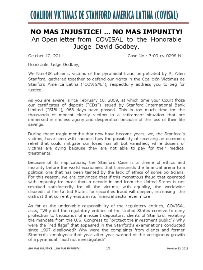 No Mas Injustice! ... No Mas Impunity!! - An Open Letter From Covisal ...