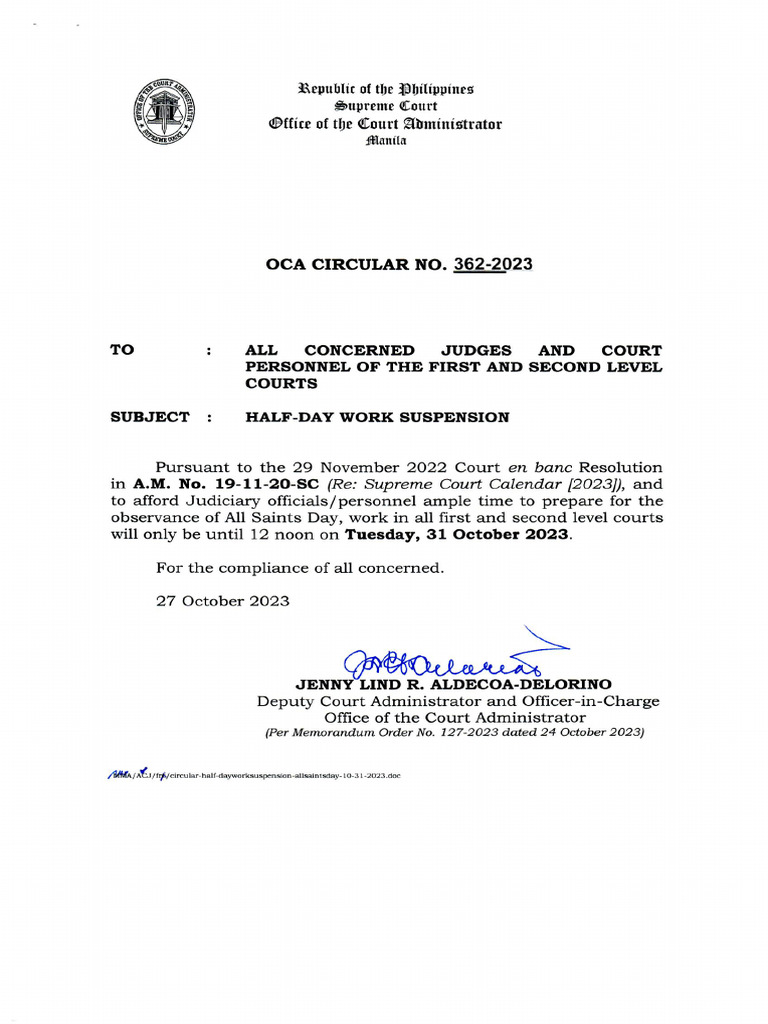 OCA Circular No. 362 2023 | PDF