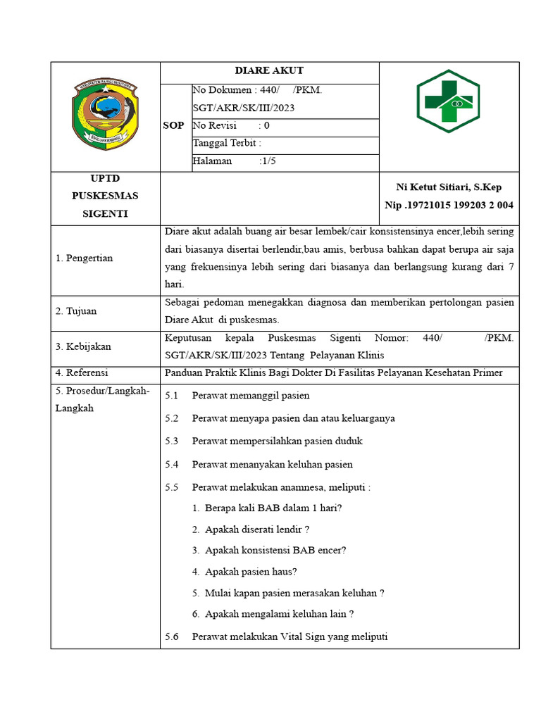Sop Diare Akut | PDF