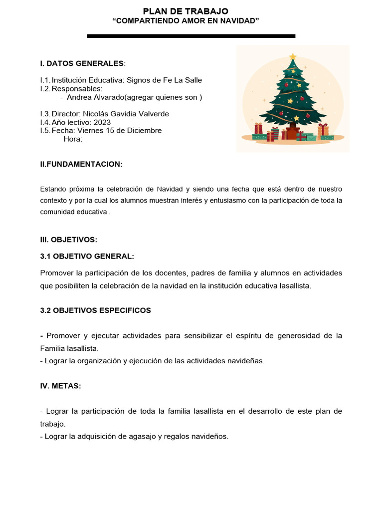 Plan de Trabajo de Navidad Lasalle | PDF | Navidad