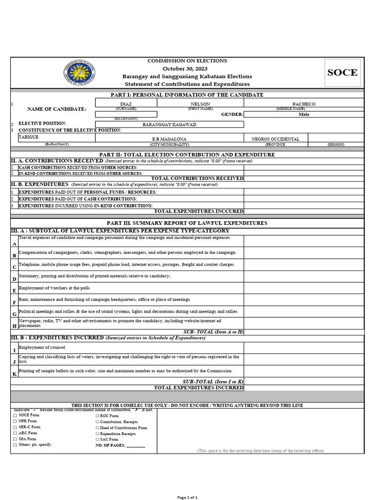 Soce2023bskeforms Form1 | PDF | Expense | Elections