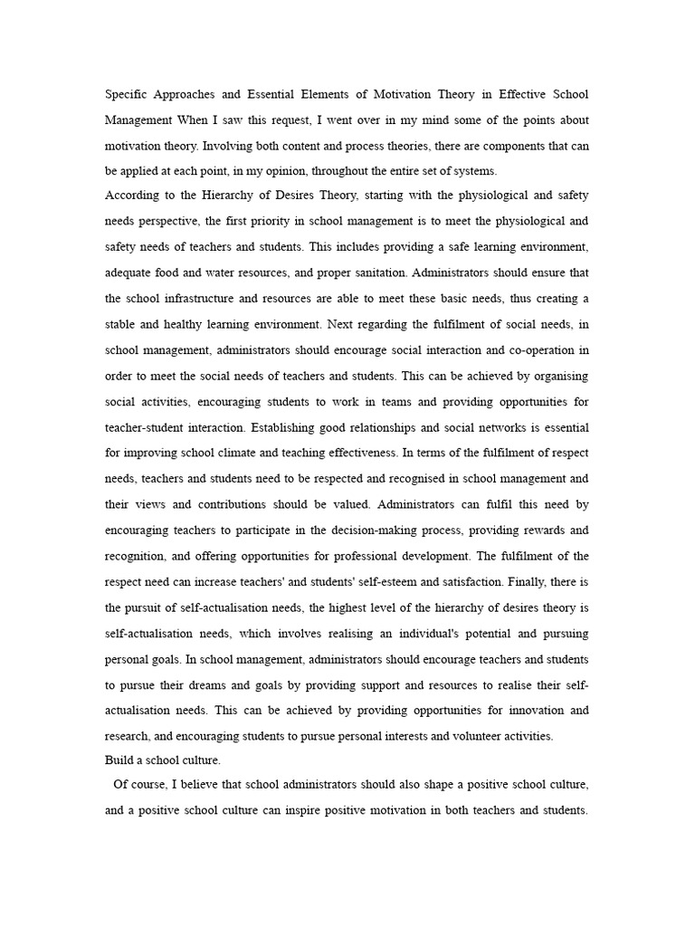 Specific Approaches and Essential Elements of Moti | PDF | Motivation ...