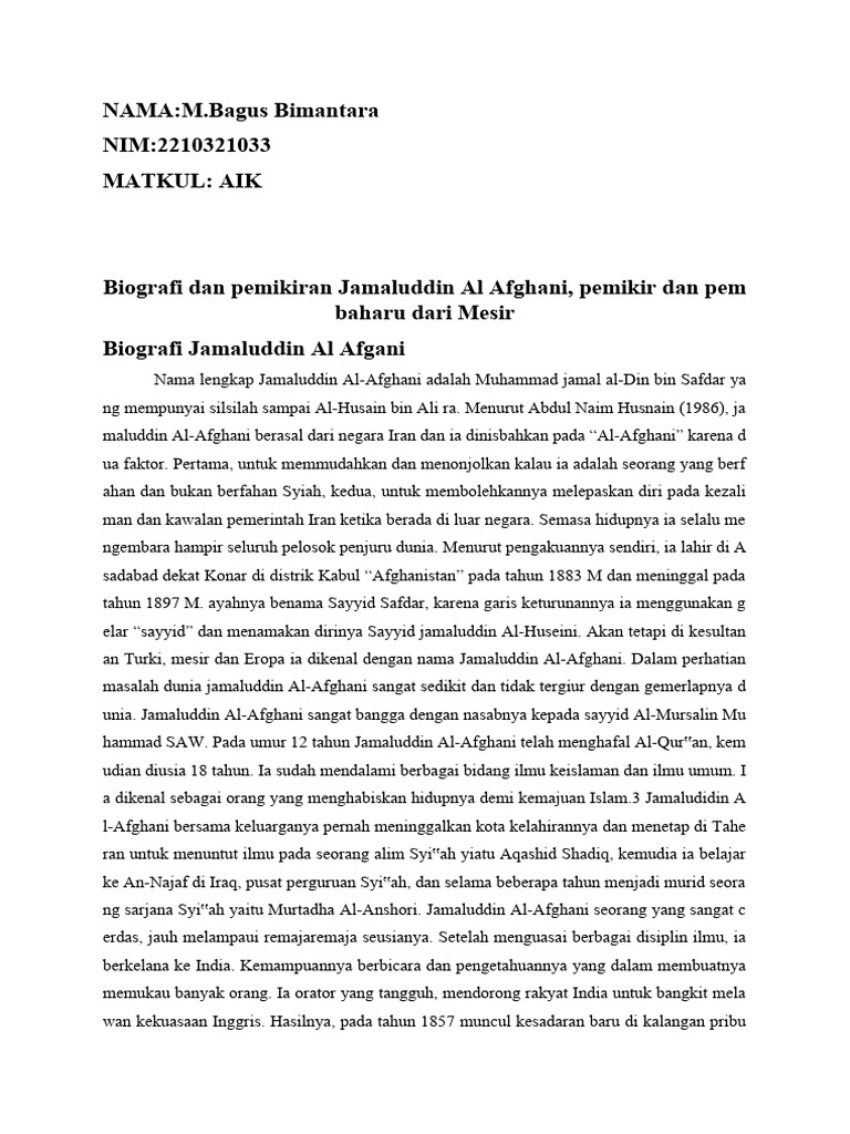 Tugas Biografi Dan Pemikiran Jamaluddin Al Afghani (M.bagus Bimantara) | PDF | Politik | Agama ...