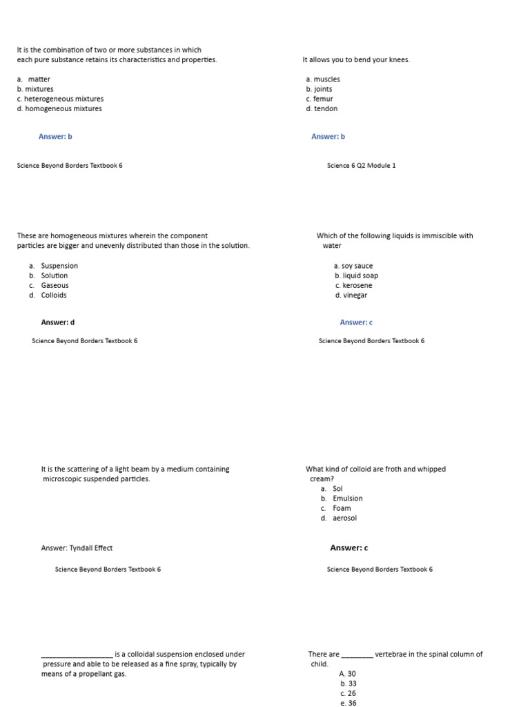 Science Quizbee Questions | PDF | Mixture | Applied And ...