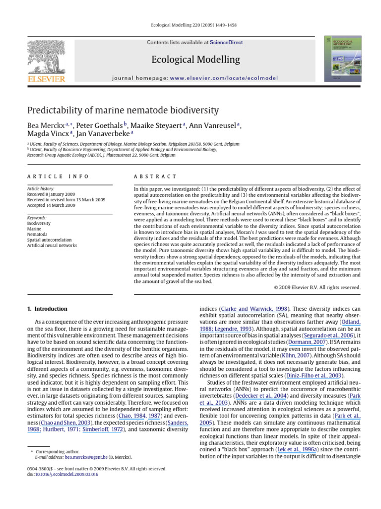 Predictability of Marine Nematode Biodiv | PDF | Biodiversity | Spatial Analysis