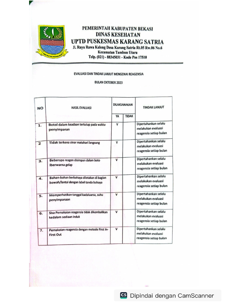 Evaluasi Dan Tindak Lanjut Reagensia | PDF Evaluasi Dan Tindak Lanjut Reagensia | PDF