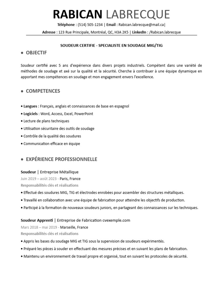CV Soudeur Certifié MIG/TIG | PDF | Soudage | Construction