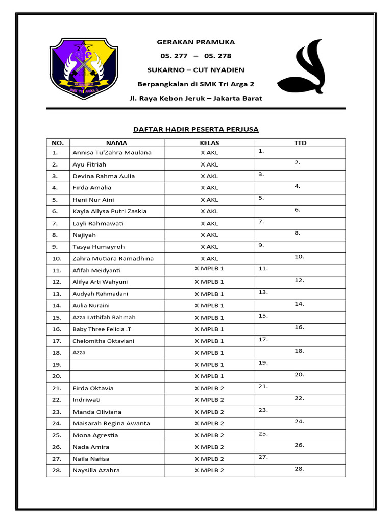Daftar Hadir Perjusa | PDF