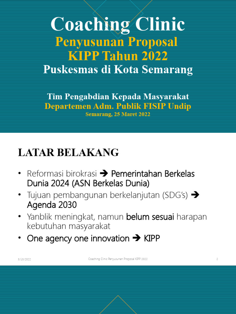 Coaching Clinic Proposal KIPP 2022 - Puskesmas | PDF