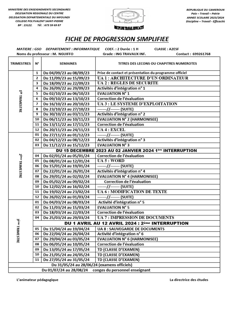 Fiche de Progression Simplifiee Gso A1 Esf | PDF | Informatique